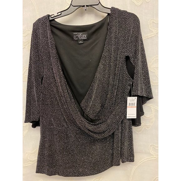 Alex Evenings | Tops | New Alex Evenings Black Glitter Formal Top ...